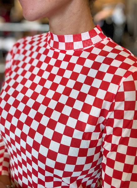 Game Day Red & White Checkered Mesh Top – Love & Threads